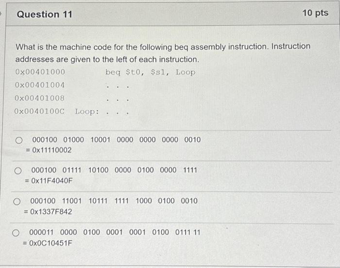 Solved Question 11 What is the machine code for the | Chegg.com