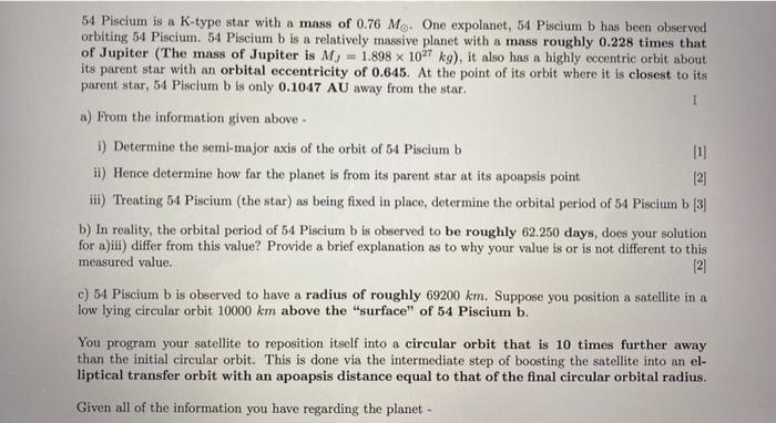 Solved c) 54 Piscium b is observed to have a radius of | Chegg.com