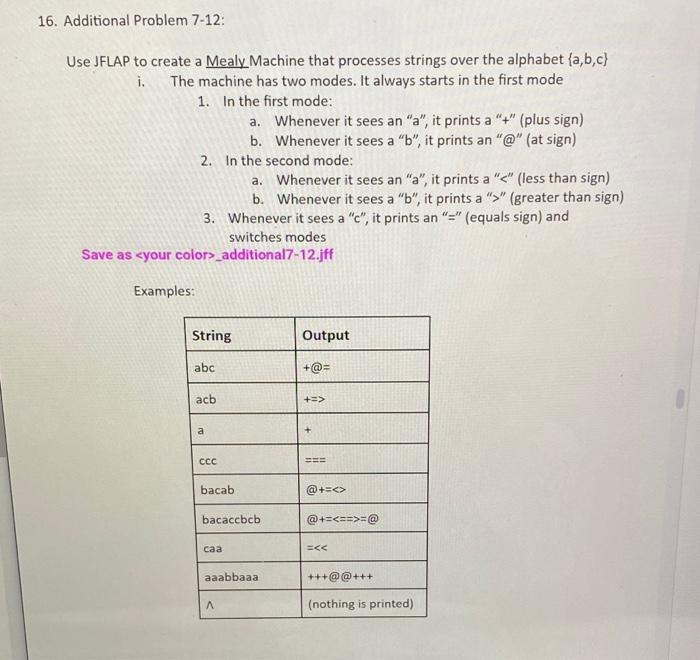 Solved 16. Additional Problem 7-12: Use JFLAP to create a | Chegg.com