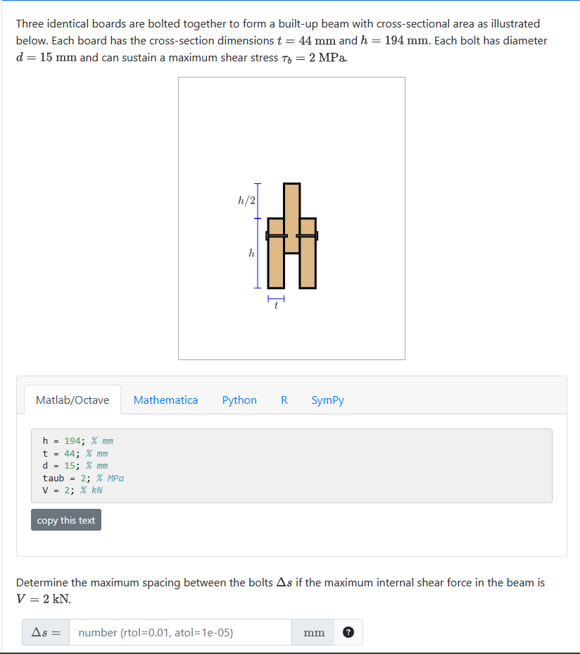 Solved Four identical boards are bolted together to form a | Chegg.com