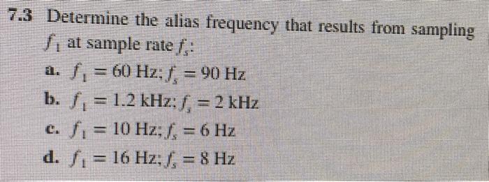 Solved 7.3 Determine the alias frequency that results from | Chegg.com