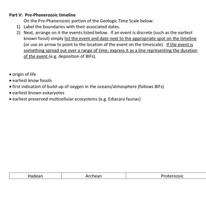 Solved Part V: Pre-Phanerozoic timeline On the | Chegg.com