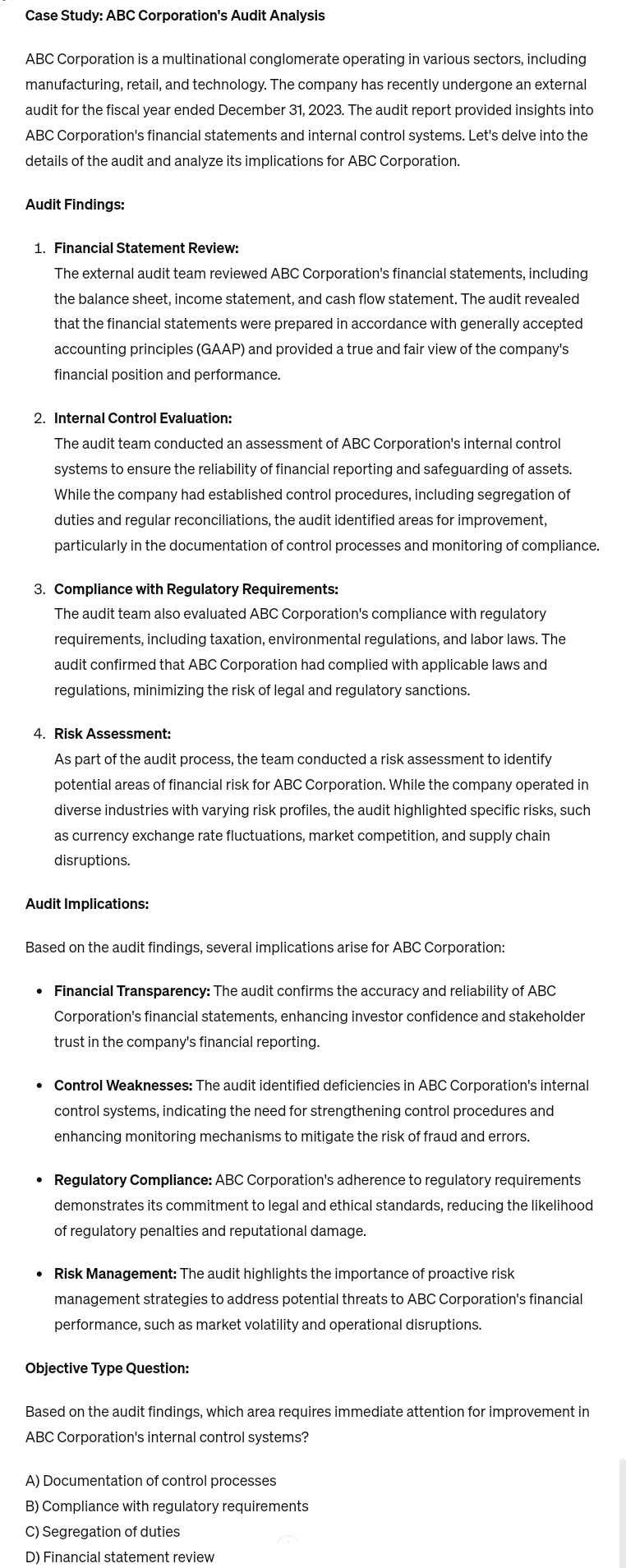 Solved Case Study: ABC Corporation's Audit AnalysisABC | Chegg.com