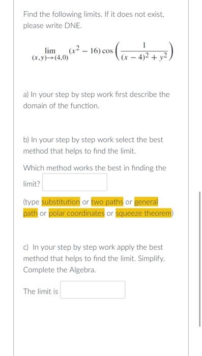 Solved Find the following limits. If it does not exist, | Chegg.com