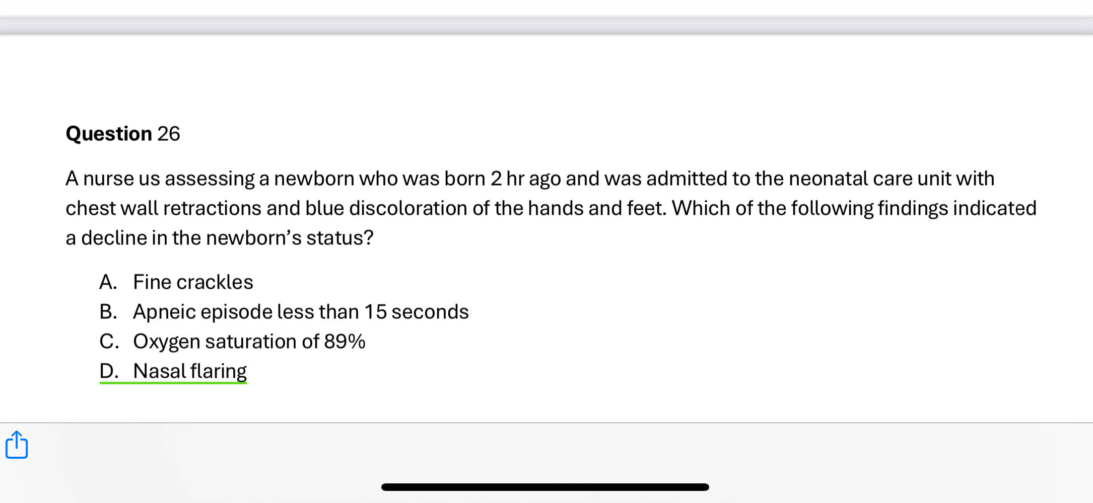 Solved Question 26A nurse us assessing a newborn who was | Chegg.com
