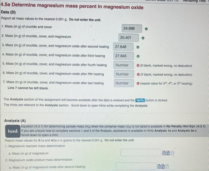 Solved 4.5a Determine magnesium mass percent in magnesium | Chegg.com