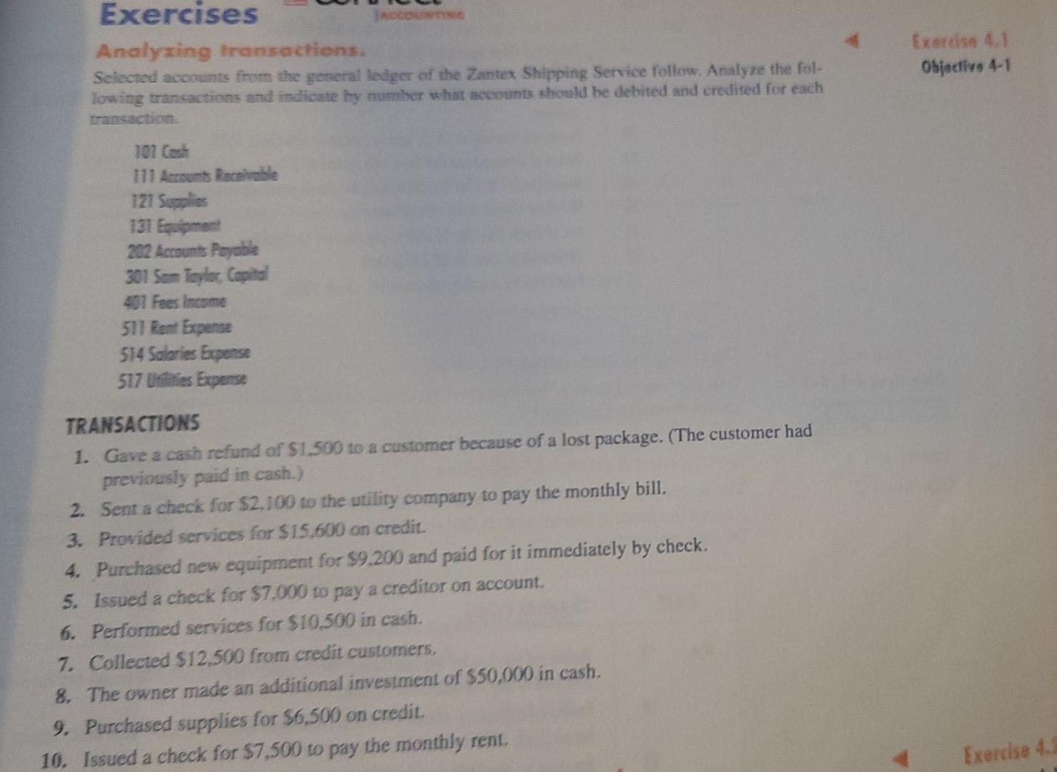 Solved Exercises Analyzing transactions. Selected accounts | Chegg.com