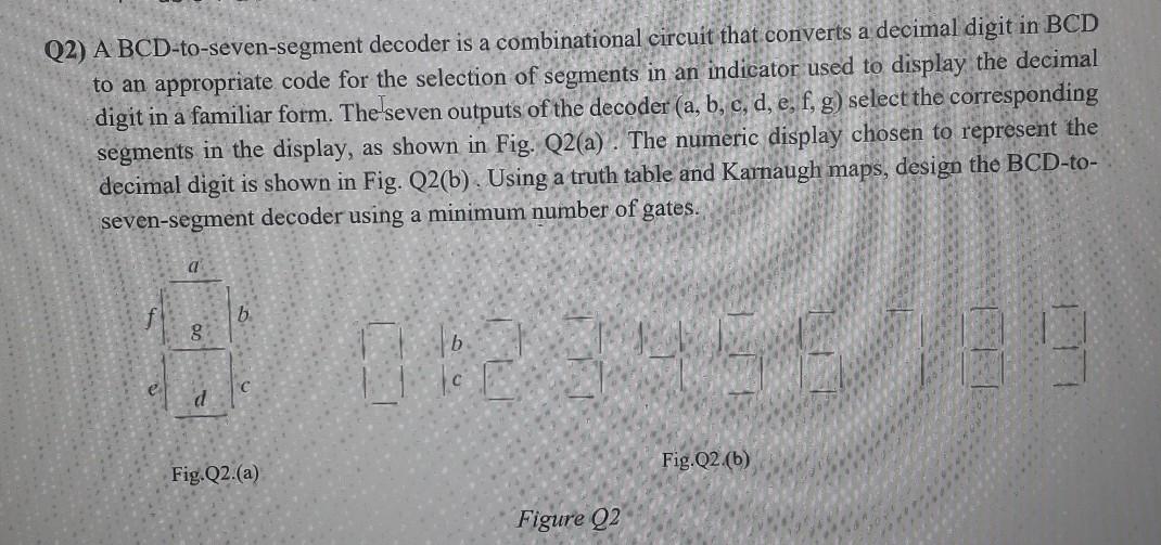 Solved Q2) A BCD-to-seven-segment decoder is a combinational | Chegg.com