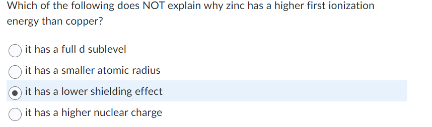 Solved Which of the following does NOT explain why zinc has | Chegg.com