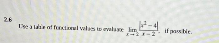 Solved 2.6 Use a table of functional values to evaluate | Chegg.com