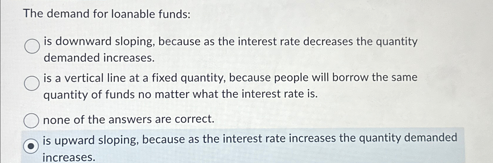 Solved The demand for loanable funds:is downward sloping, | Chegg.com