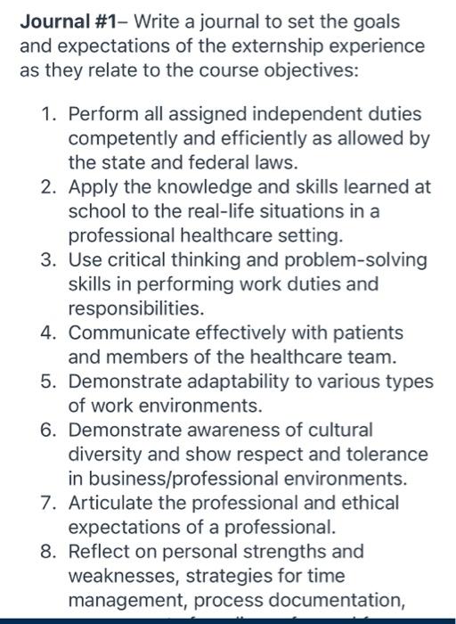 Solved Journal #1 - Write a journal to set the goals and | Chegg.com