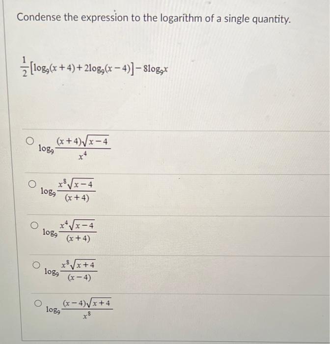 Solved Condense the expression to the logarithm of a single | Chegg.com