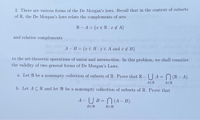 Solved 2. There are various forms of the De Morgan's laws. | Chegg.com