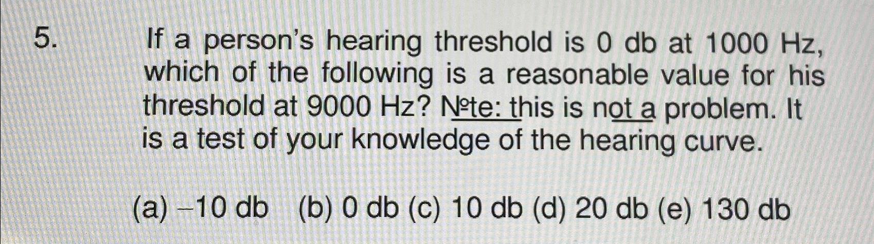 Solved If a person's hearing threshold is 0db ﻿at 1000Hz, | Chegg.com