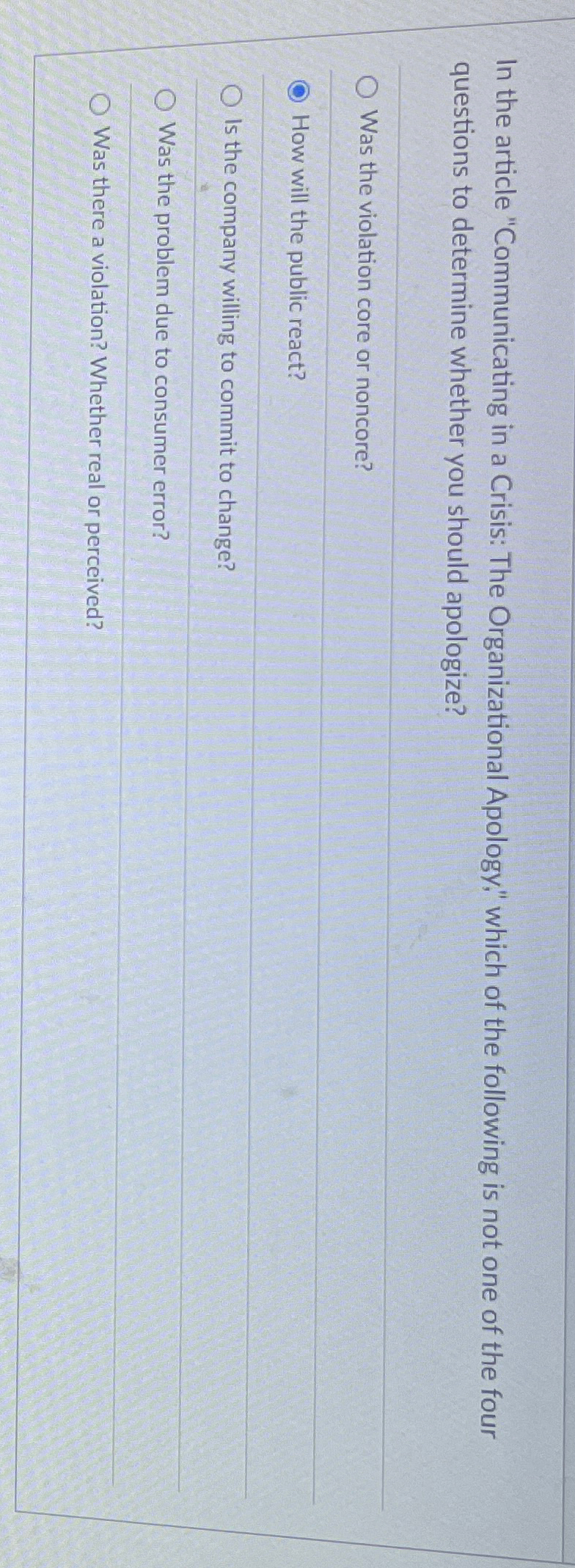 Solved In the article "Communicating in a Crisis: The | Chegg.com
