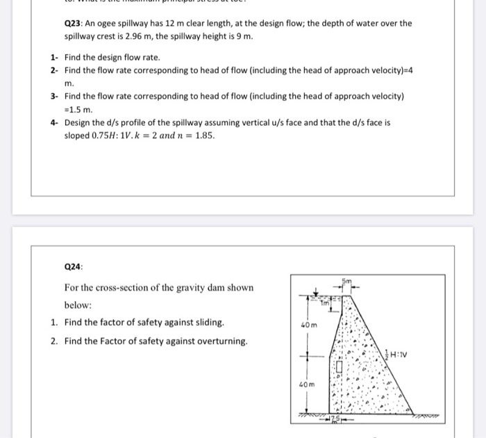 Solved Q23: An ogee spillway has 12 m clear length, at the | Chegg.com
