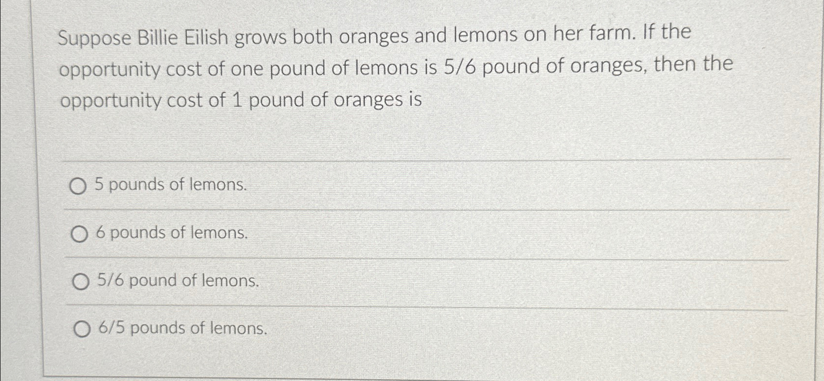 Solved Suppose Billie Eilish grows both oranges and lemons | Chegg.com