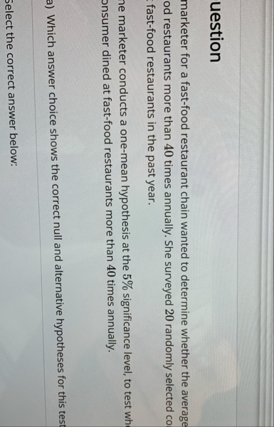 Solved uestionmarketer for a fast-food restaurant chain | Chegg.com