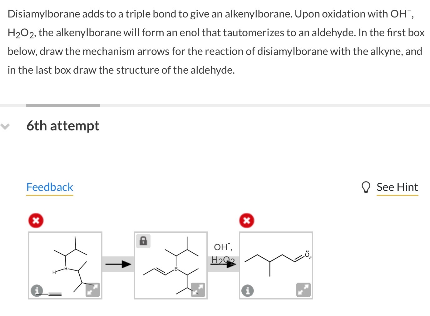 Solved Disiamylborane adds to a triple bond to give an | Chegg.com