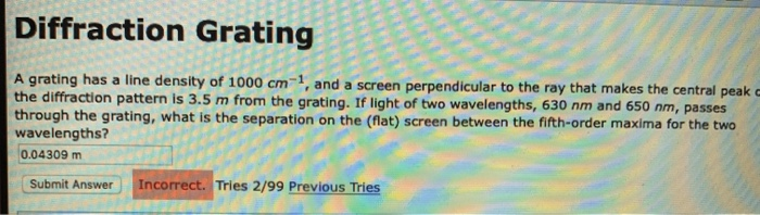Solved Diffraction Grating A grating has a line density of | Chegg.com