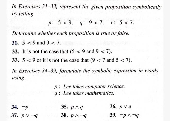 Solved In Exercises 31-33, represent the given proposition | Chegg.com