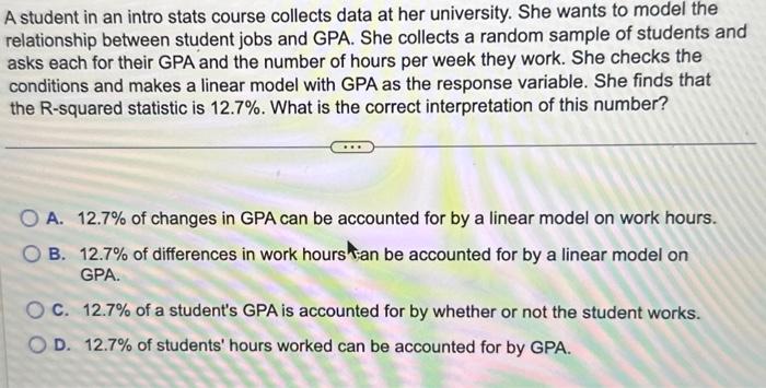 Solved A student in an intro stats course collects data at | Chegg.com