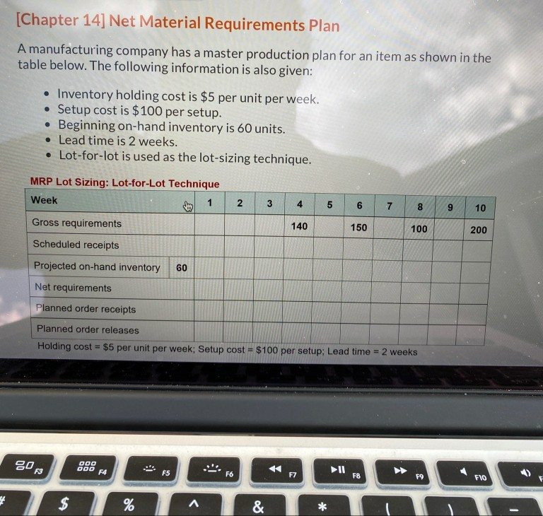 Solved [Chapter 14] Net Material Requirements Plan A | Chegg.com