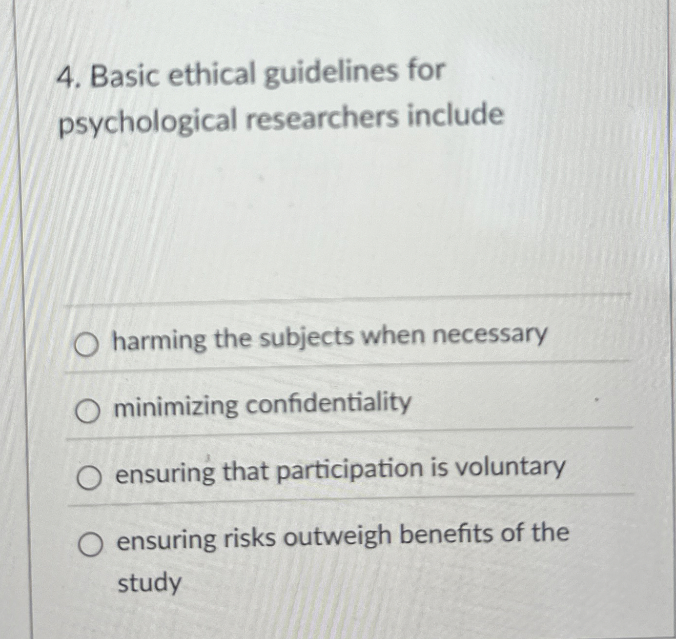 Solved Basic ethical guidelines for psychological | Chegg.com