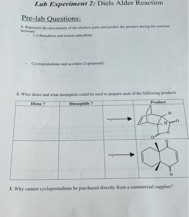 Solved Lab Experiment 2: Diels Alder Reaction Pre-lab | Chegg.com