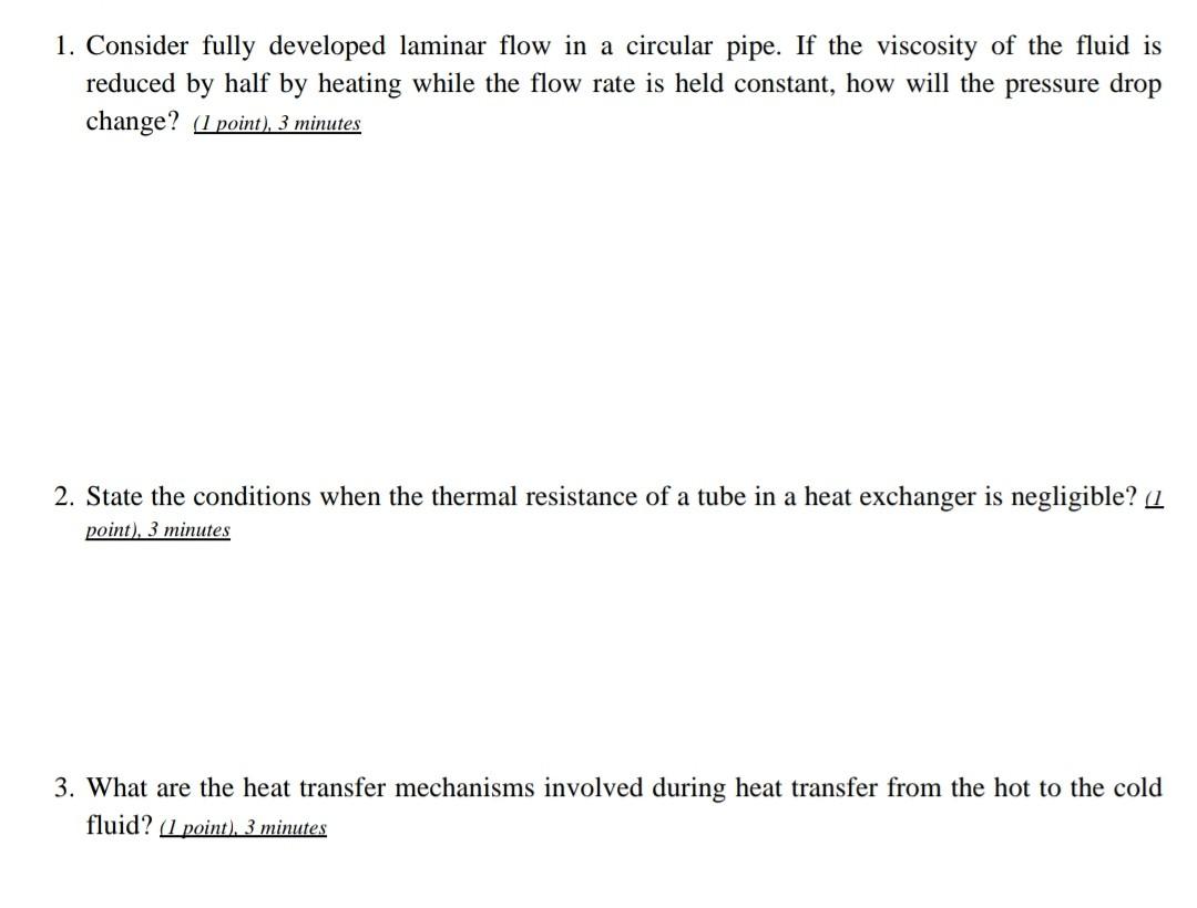 Solved 1. Consider fully developed laminar flow in a | Chegg.com