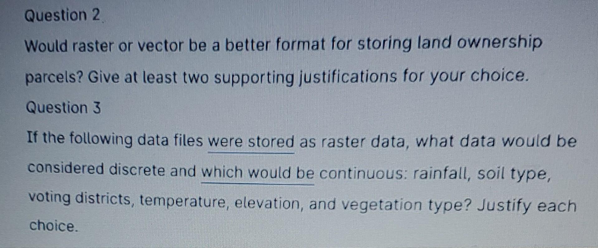 Solved Would raster or vector be a better format for storing | Chegg.com