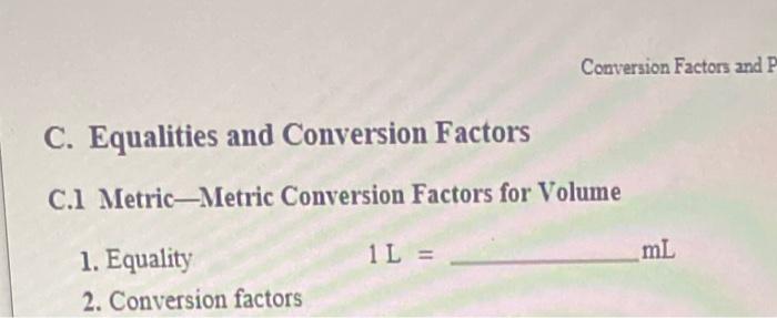 Solved Part C.1 Metric-Metric Conversion Factors for Volume | Chegg.com