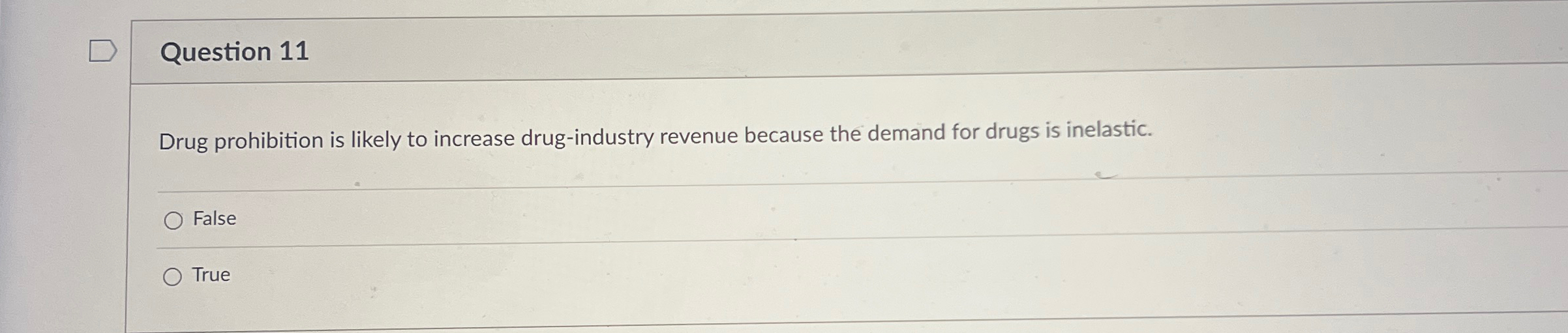 Solved Question 11Drug prohibition is likely to increase | Chegg.com