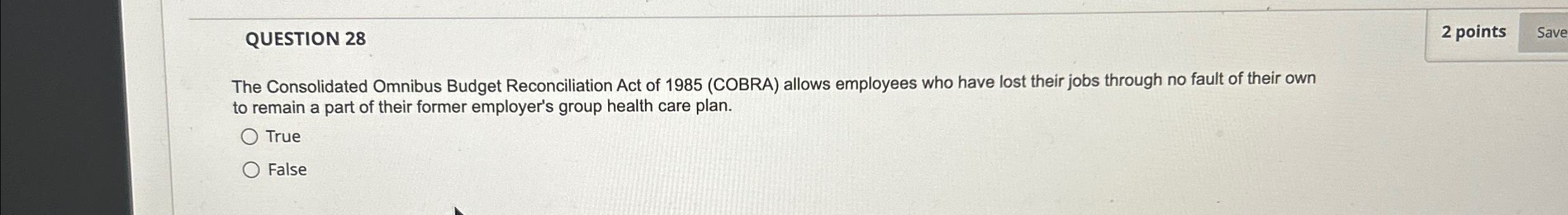 Solved QUESTION 282 ﻿pointsThe Consolidated Omnibus Budget | Chegg.com