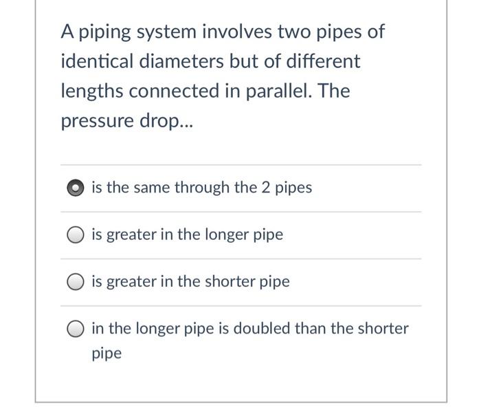 Solved A piping system involves two pipes of identical | Chegg.com