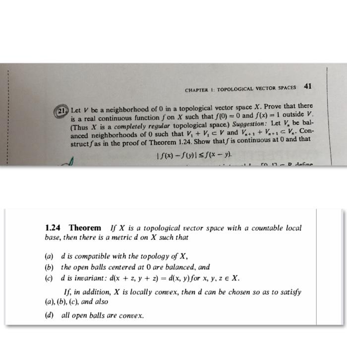 Solved CHAPTER 1 TOPOLOGICAL VECTOR SPACES 41 (21) Let V be | Chegg.com