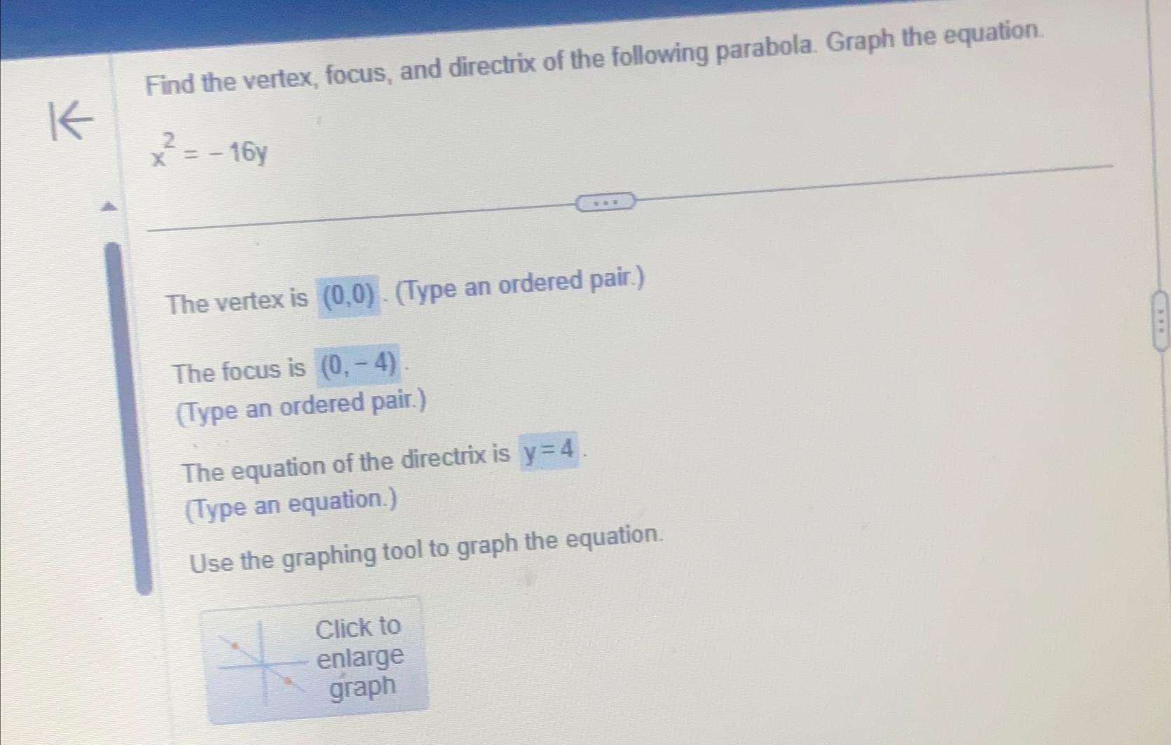 Solved Find the vertex, focus, and directrix of the | Chegg.com