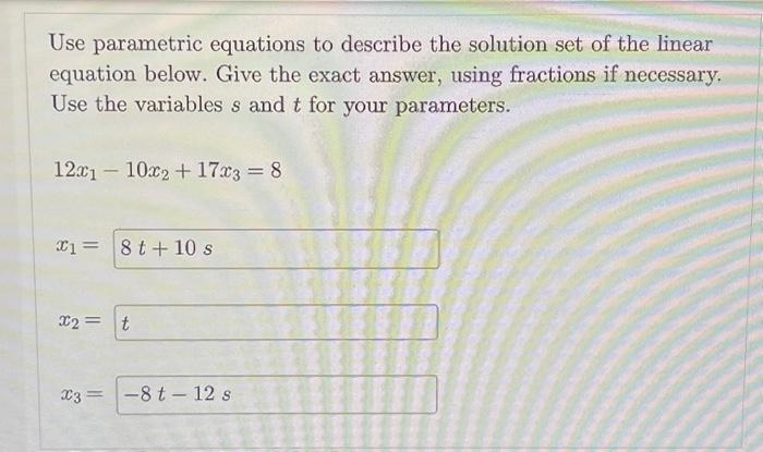Solved Use parametric equations to describe the solution set | Chegg.com