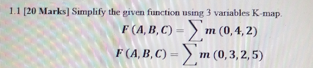 Solved 1.1 [20 ﻿Marks] ﻿Simplify the given function using 3 | Chegg.com