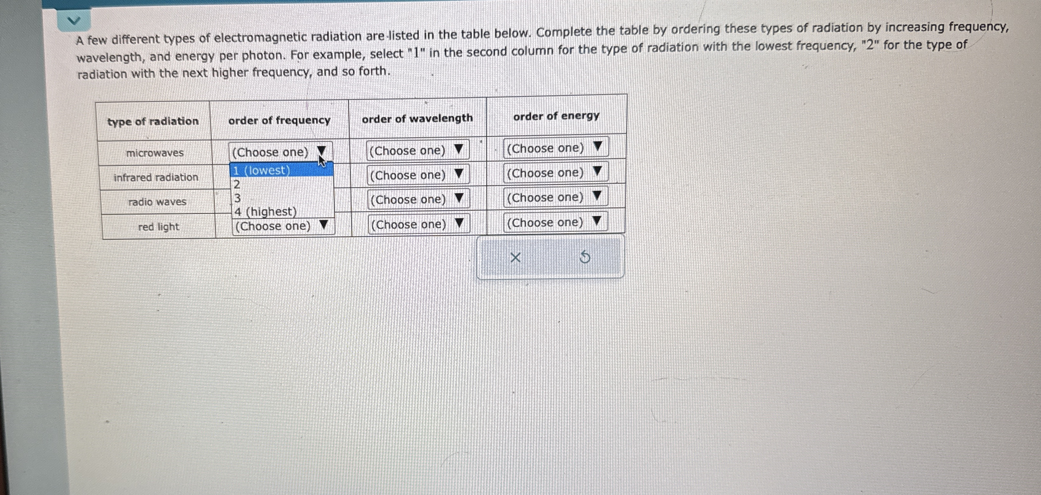 Solved A few different types of electromagnetic radiation | Chegg.com