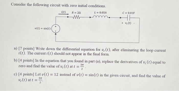 [Solved]: Consider the following circuit with zero initial
