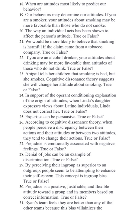 Solved 18. When are attitudes most likely to predict our | Chegg.com Solved 18. When are attitudes most likely to predict our | Chegg.com