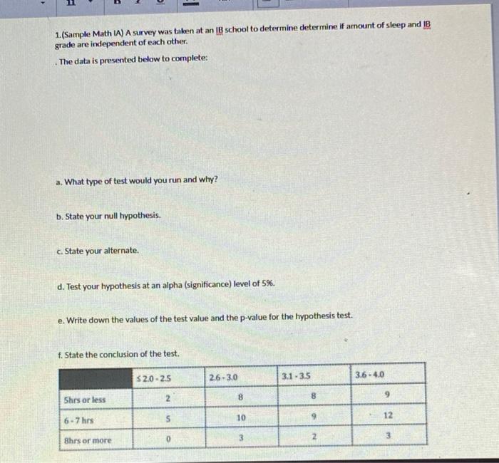 Solved 1. (Sample Math IA) A survey was taken at an IB | Chegg.com
