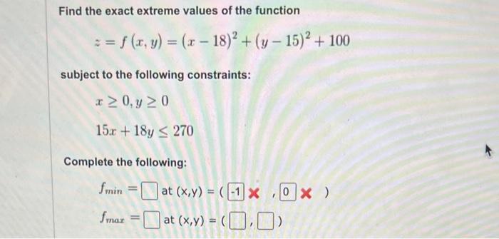 Solved Find the exact extreme values of the function | Chegg.com