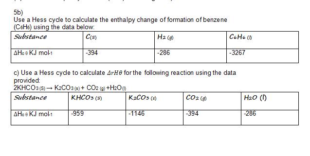 Solved b) ﻿Use a Hess cycle to calculate the enthalpy change | Chegg.com
