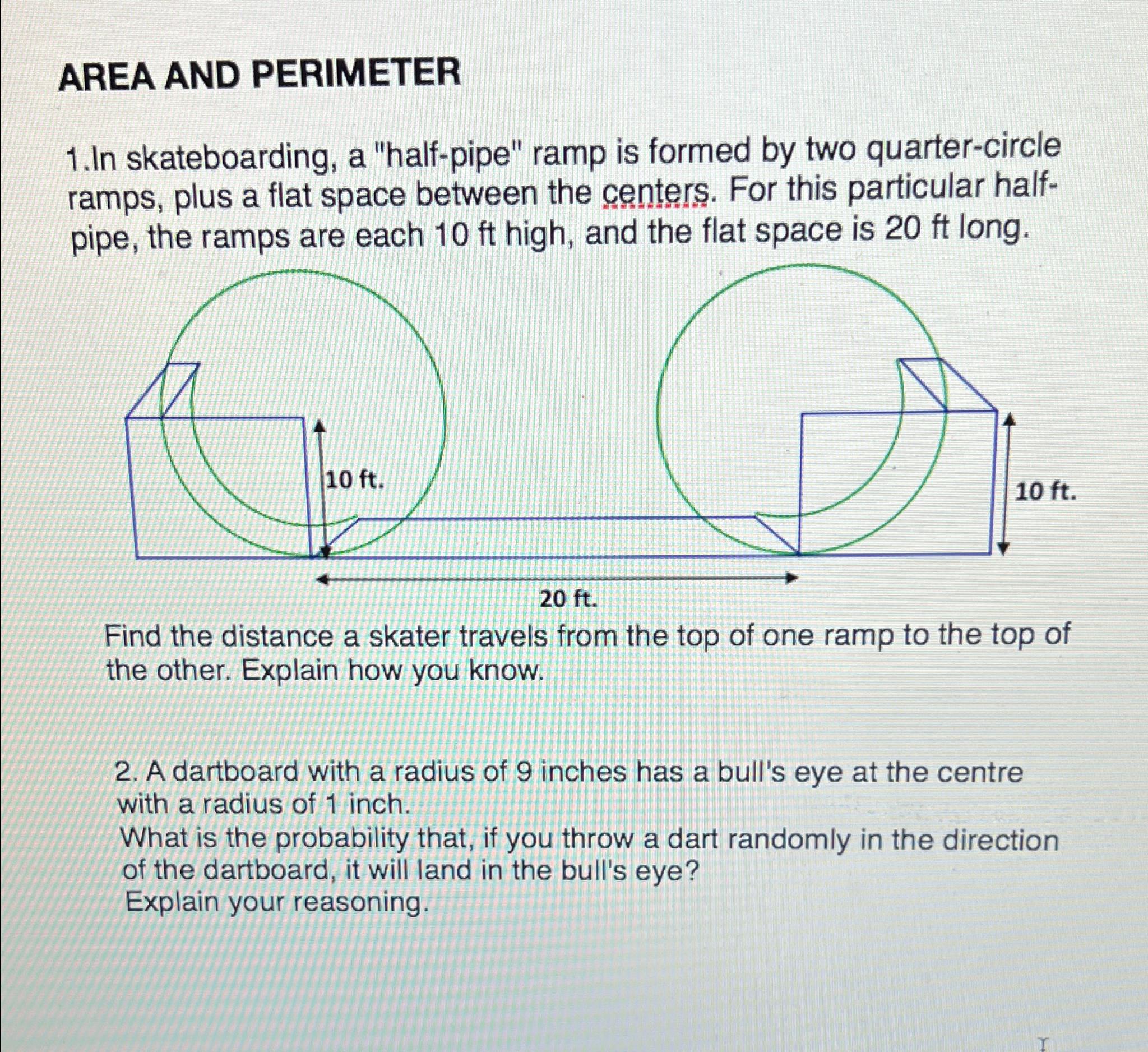 Solved AREA AND PERIMETERIn skateboarding, a "half-pipe" | Chegg.com
