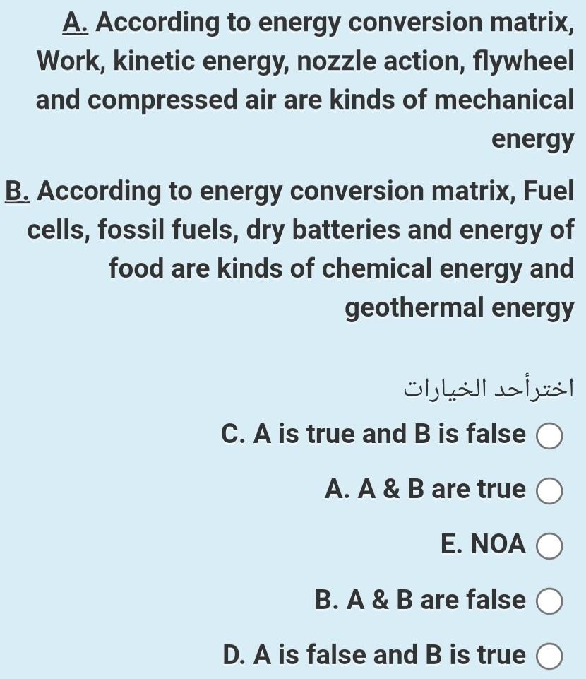 Solved A. According to energy conversion matrix, Work, | Chegg.com