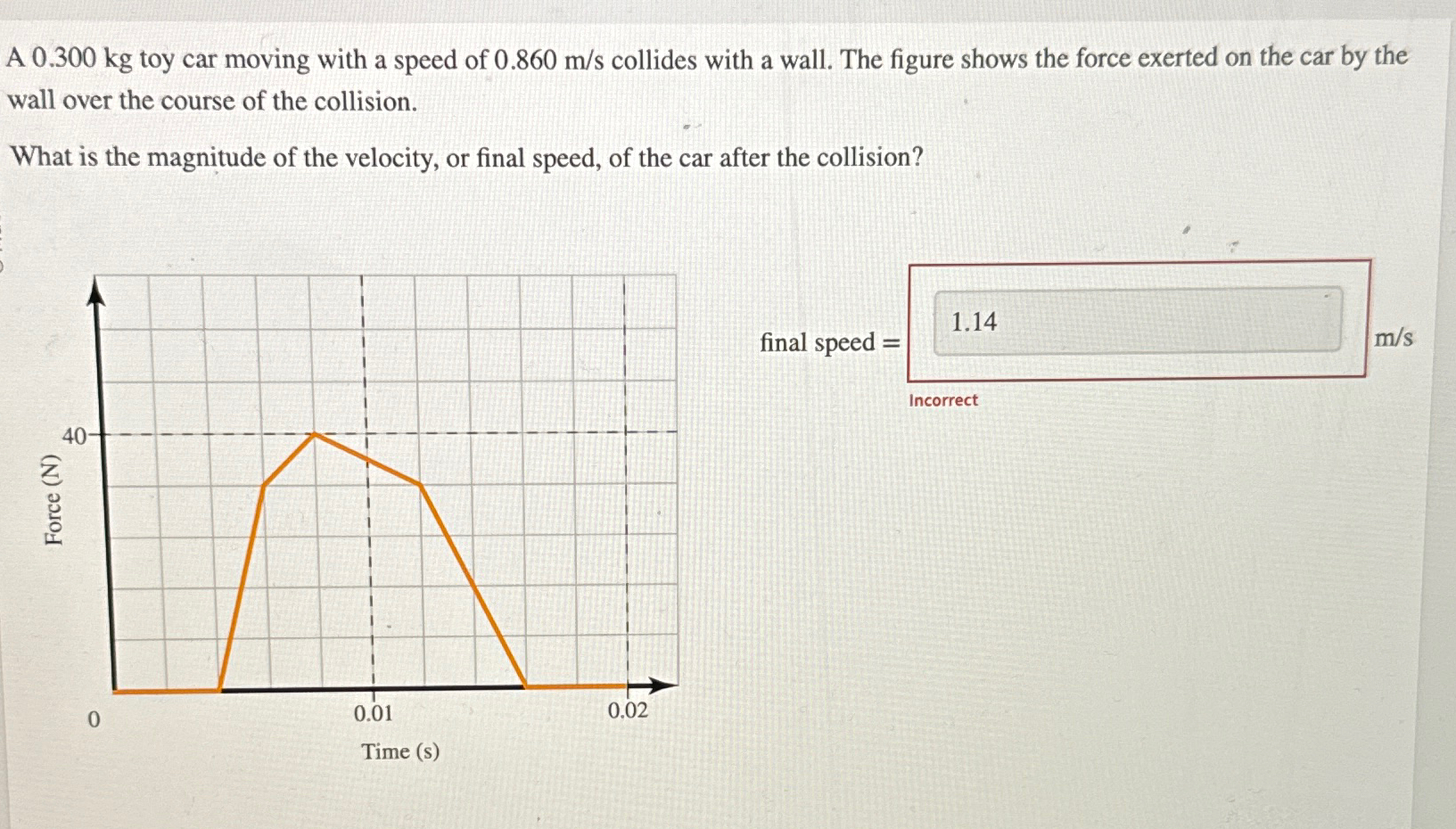 Solved A 0.300kg ﻿toy car moving with a speed of 0.860ms | Chegg.com