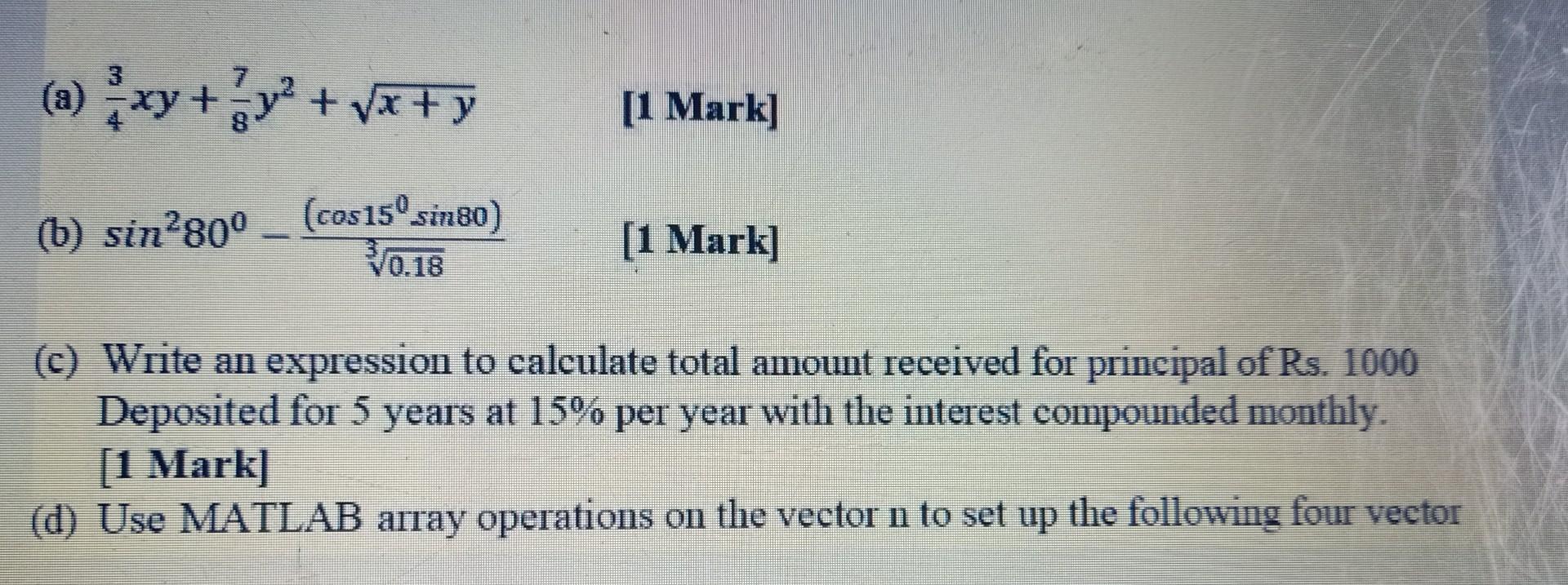 Solved (a) 43xy+87y2+x+y [1 Mark] (b) | Chegg.com
